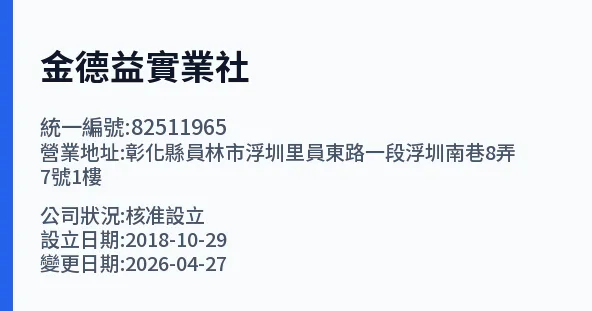 金德益實業社的照片-統編 82511965(彰化縣) 公司登記資料與營業項目詳細圖表