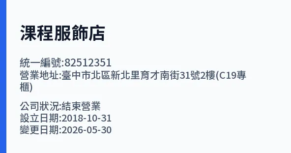 淉程服飾店的照片-統編 82512351(臺中市) 公司登記資料與營業項目詳細圖表