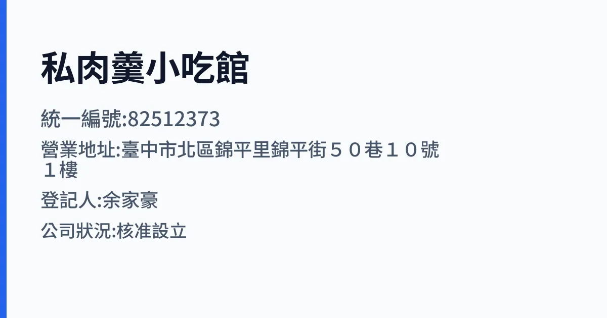 私肉羹小吃館 - 統編 82512373(臺中市) 公司登記資料與營業項目詳細圖表