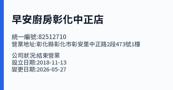 早安廚房彰化中正店的照片-統編 82512710(彰化縣) 公司登記資料與營業項目詳細圖表