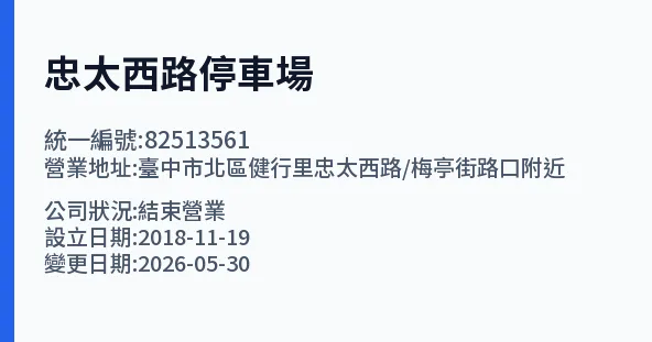 忠太西路停車場的照片-統編 82513561(臺中市) 公司登記資料與營業項目詳細圖表