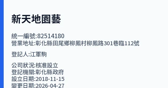 新天地園藝的照片-統編 82514180(彰化縣) 公司登記資料與營業項目詳細圖表