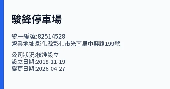 駿鋒停車場的照片-統編 82514528(彰化縣) 公司登記資料與營業項目詳細圖表