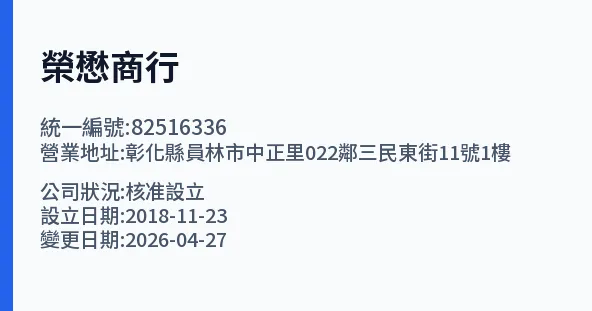 榮懋商行的照片-統編 82516336(彰化縣) 公司登記資料與營業項目詳細圖表