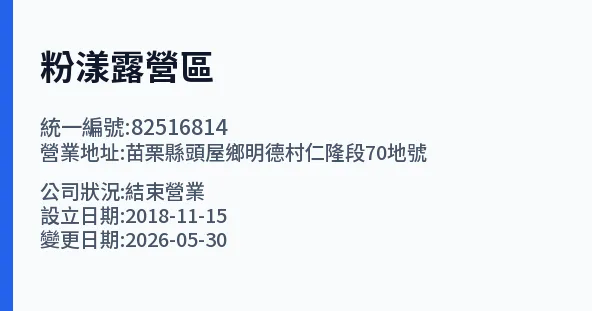 粉漾露營區的照片-統編 82516814(苗栗縣) 公司登記資料與營業項目詳細圖表