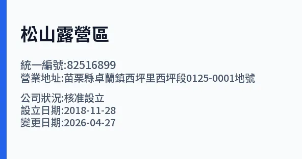 松山露營區的照片-統編 82516899(苗栗縣) 公司登記資料與營業項目詳細圖表