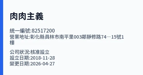 肉肉主義的照片-統編 82517200(彰化縣) 公司登記資料與營業項目詳細圖表