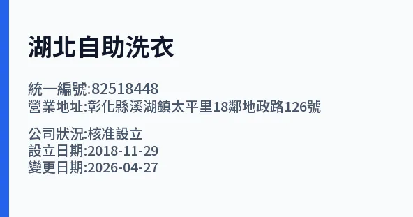 湖北自助洗衣的照片-統編 82518448(彰化縣) 公司登記資料與營業項目詳細圖表