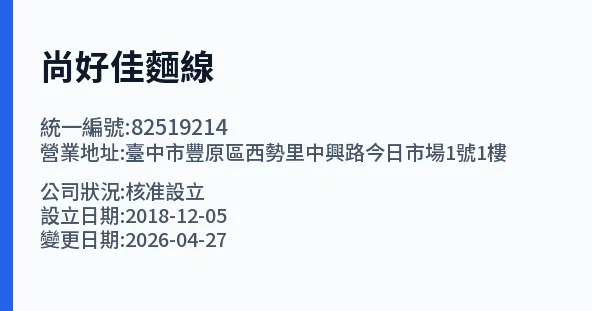 尚好佳麵線的照片-統編 82519214(臺中市) 公司登記資料與營業項目詳細圖表