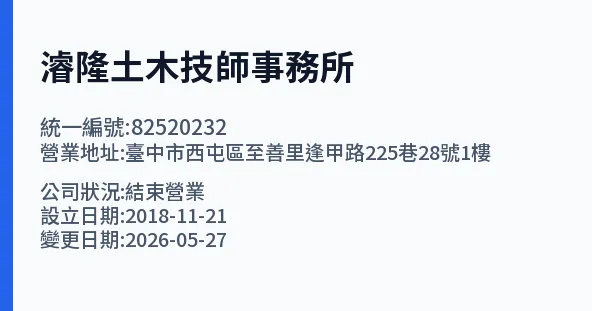 濬隆土木技師事務所的照片-統編 82520232(臺中市) 公司登記資料與營業項目詳細圖表