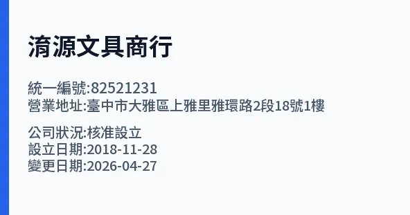 淯源文具商行的照片-統編 82521231(臺中市) 公司登記資料與營業項目詳細圖表