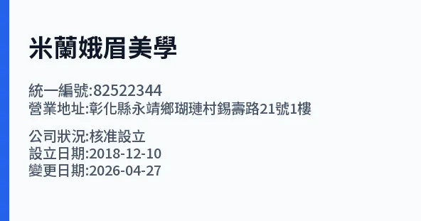 米蘭娥眉美學的照片-統編 82522344(彰化縣) 公司登記資料與營業項目詳細圖表