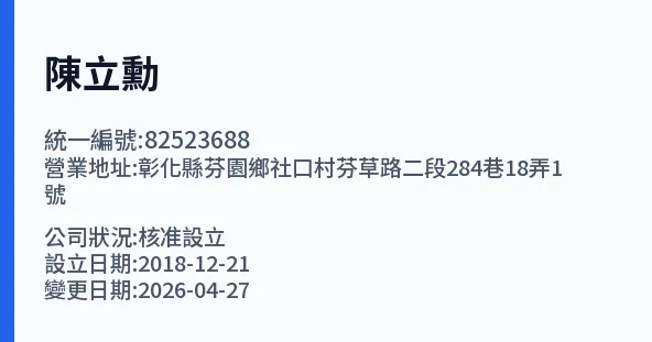 陳立勳的照片-統編 82523688(彰化縣) 公司登記資料與營業項目詳細圖表