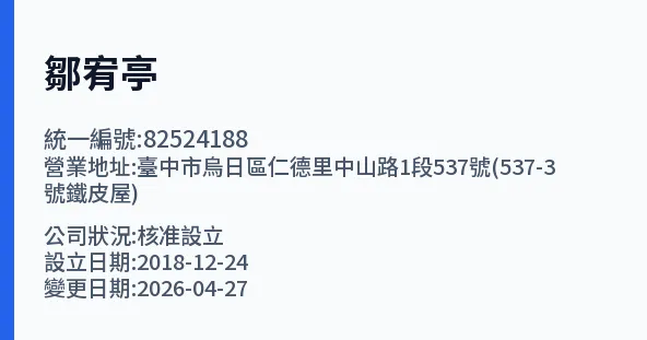 鄒宥亭的照片-統編 82524188(臺中市) 公司登記資料與營業項目詳細圖表