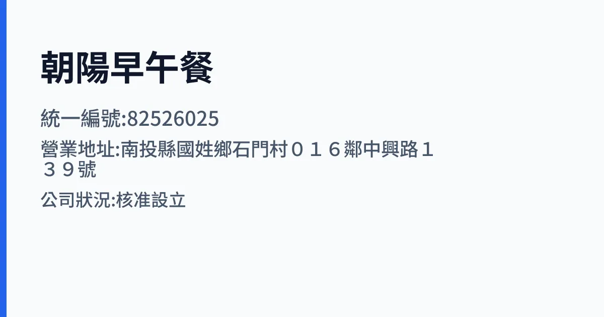 朝陽早午餐 - 統編 82526025(南投縣) 公司登記資料與營業項目詳細圖表