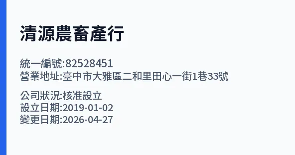 清源農畜產行的照片-統編 82528451(臺中市) 公司登記資料與營業項目詳細圖表
