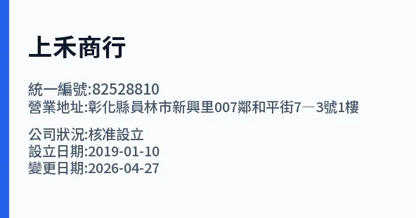 上禾商行的照片-統編 82528810(彰化縣) 公司登記資料與營業項目詳細圖表