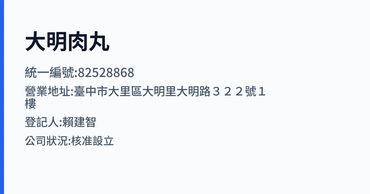 大明肉丸 - 統編 82528868(臺中市) 公司登記資料與營業項目詳細圖表