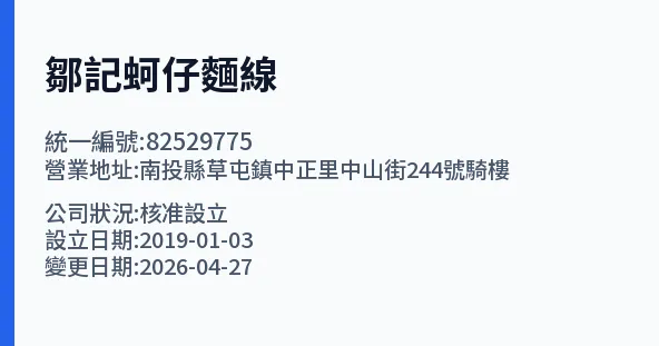 鄒記蚵仔麵線的照片-統編 82529775(南投縣) 公司登記資料與營業項目詳細圖表