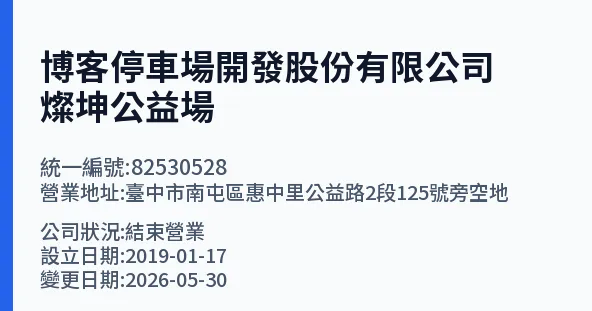 博客停車場開發股份有限公司燦坤公益場的照片-統編 82530528(臺中市) 公司登記資料與營業項目詳細圖表
