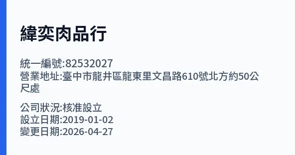 緯奕肉品行的照片-統編 82532027(臺中市) 公司登記資料與營業項目詳細圖表