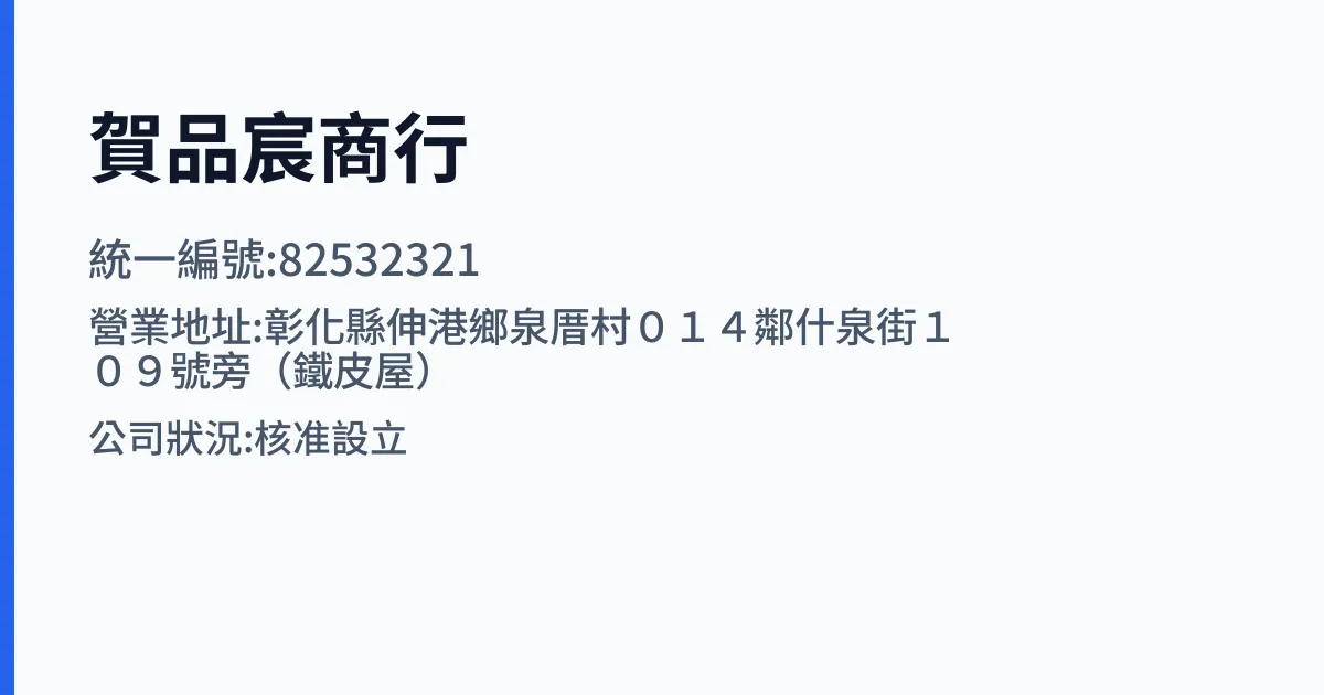 賀品宸商行 - 統編 82532321 (彰化縣) 公司登記資料與營業項目詳細圖表