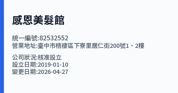感恩美髮館的照片-統編 82532552(臺中市) 公司登記資料與營業項目詳細圖表