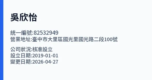吳欣怡的照片-統編 82532949(臺中市) 公司登記資料與營業項目詳細圖表