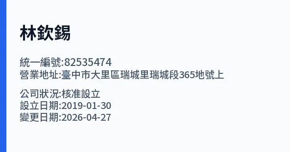 林欽錫的照片-統編 82535474(臺中市) 公司登記資料與營業項目詳細圖表