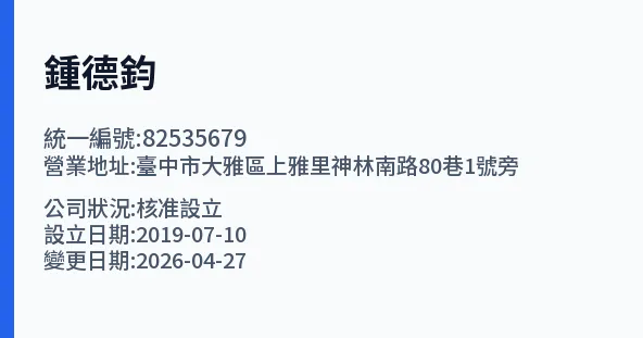 鍾德鈞的照片-統編 82535679(臺中市) 公司登記資料與營業項目詳細圖表
