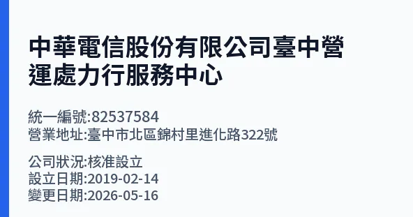 中華電信股份有限公司臺中營運處力行服務中心的照片-統編 82537584(臺中市) 公司登記資料與營業項目詳細圖表