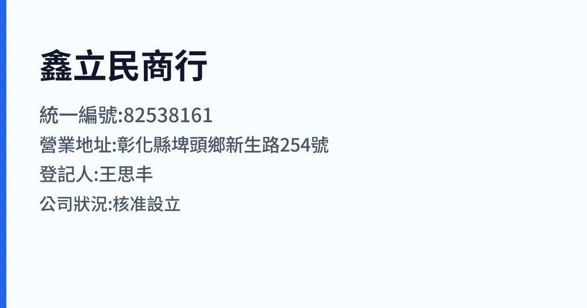 鑫立民商行 - 統編 82538161（彰化縣） 公司登記資料與營業項目詳細圖表