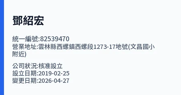 鄧紹宏的照片-統編 82539470(雲林縣) 公司登記資料與營業項目詳細圖表