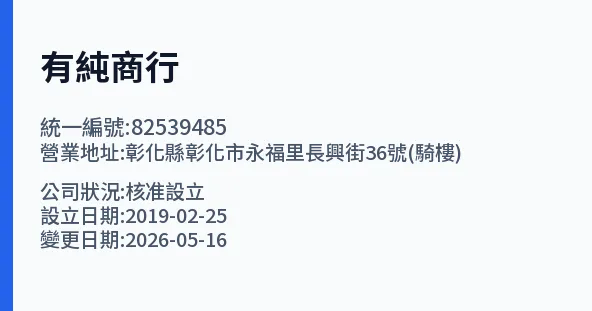 有純商行的照片-統編 82539485(彰化縣) 公司登記資料與營業項目詳細圖表