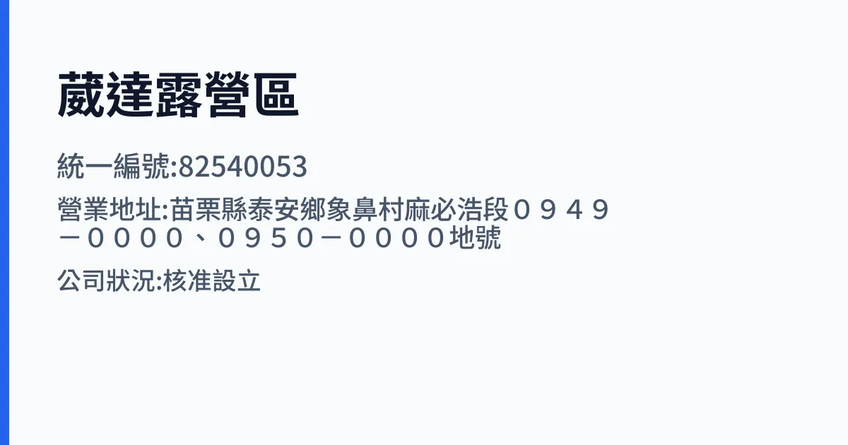 葳達露營區 - 統編 82540053(苗栗縣) 公司登記資料與營業項目詳細圖表