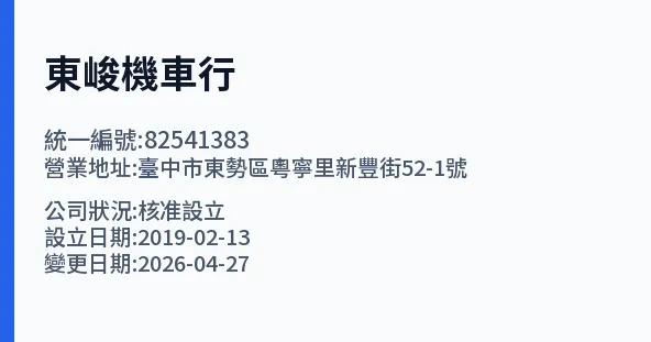 東峻機車行的照片-統編 82541383(臺中市) 公司登記資料與營業項目詳細圖表