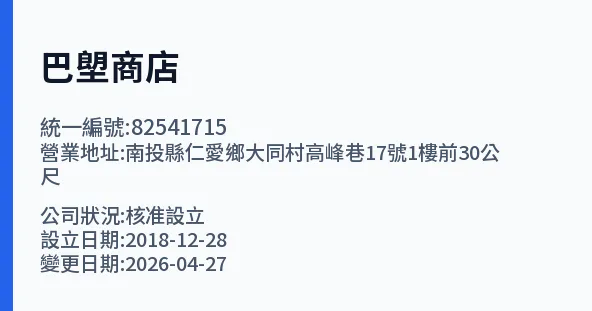 巴塱商店的照片-統編 82541715(南投縣) 公司登記資料與營業項目詳細圖表