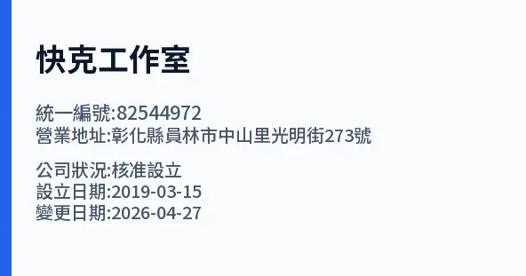 快克工作室的照片-統編 82544972(彰化縣) 公司登記資料與營業項目詳細圖表