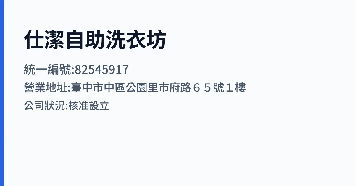 仕潔自助洗衣坊 - 統編 82545917（臺中市） 公司登記資料與營業項目詳細圖表