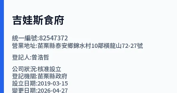 吉娃斯食府的照片-統編 82547372(苗栗縣) 公司登記資料與營業項目詳細圖表