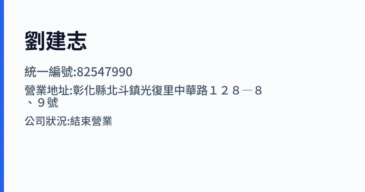 劉建志 - 統編 82547990(彰化縣) 公司登記資料與營業項目詳細圖表