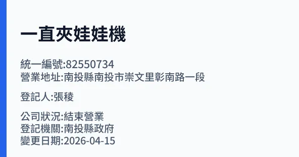一直夾娃娃機的照片-統編 82550734(南投縣) 公司登記資料與營業項目詳細圖表