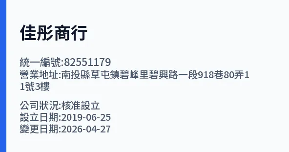 佳彤商行的照片-統編 82551179(南投縣) 公司登記資料與營業項目詳細圖表