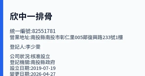 欣中一排骨的照片-統編 82551781(南投縣) 公司登記資料與營業項目詳細圖表