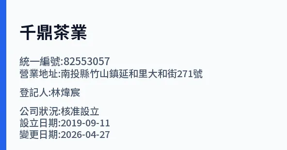 千鼎茶業的照片-統編 82553057(南投縣) 公司登記資料與營業項目詳細圖表
