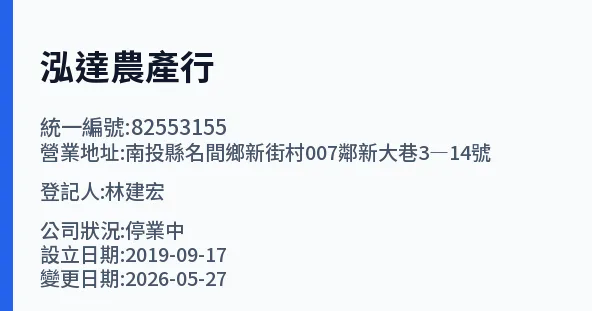 泓達農產行的照片-統編 82553155(南投縣) 公司登記資料與營業項目詳細圖表