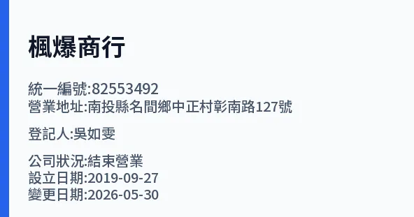 楓爆商行的照片-統編 82553492(南投縣) 公司登記資料與營業項目詳細圖表