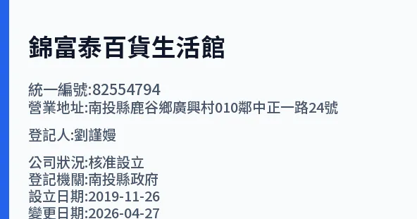 錦富泰百貨生活館的照片-統編 82554794(南投縣) 公司登記資料與營業項目詳細圖表
