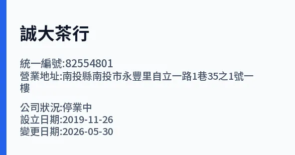 誠大茶行的照片-統編 82554801(南投縣) 公司登記資料與營業項目詳細圖表