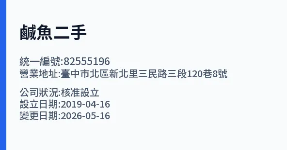 鹹魚二手的照片-統編 82555196(臺中市) 公司登記資料與營業項目詳細圖表